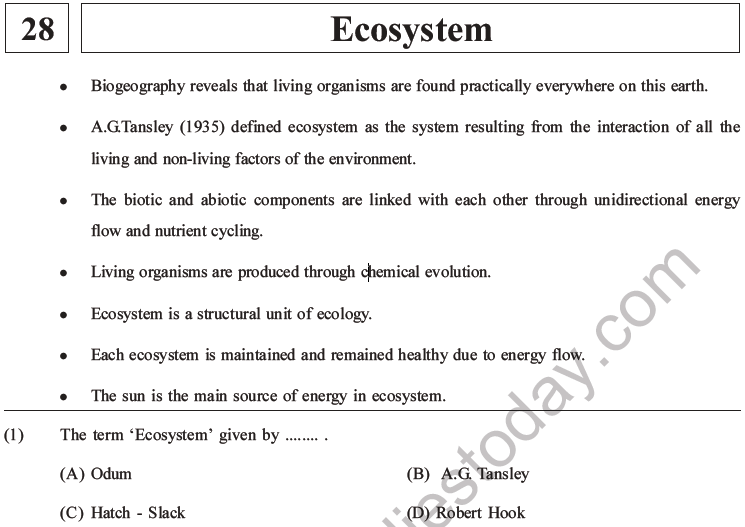 Neet Biology Ecosystem Mcqs Set B With Answers